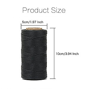 Tenn Well Waxed Thread, 328 Yards 150D 1MM Leather Sewing Waxed Thread with Needles for Leather DIY Project(Black)