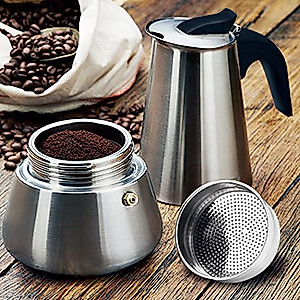 FCUS Stovetop Espresso Maker, 12cup/600ml Greca Coffee Maker Moka Pot, Stainless Steel Italian Classic Espresso Moka Pot, Induction Compatible
