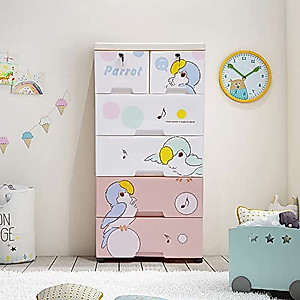 LOYALHEARTDY Plastic Dresser 6 Drawers Storage Cabinet Drawers Organizer with 2 Locker for Clothes/Toys, Bedroom, Playroom, Closet Drawers Large, Parrot