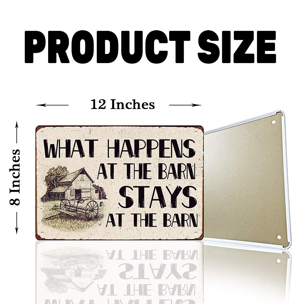 Tarika What Happens in The Barn Stays in The Barn Metal Retro Look 8X12 Inch Decoration Plaque Sign for Home Kitchen Bathroom Farm Garden Garage Inspirational Quotes Wall Decor