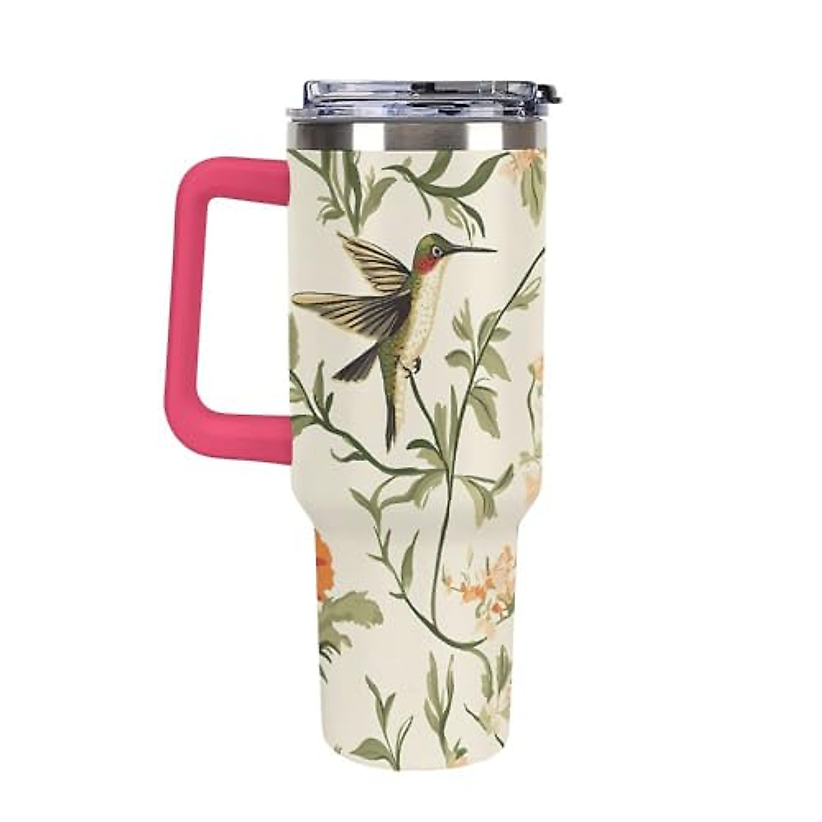 Hummingbirds Flowers 40 Oz Stainless Steel Cup Travel Tumbler with Handle and Straw Lightweight Coffee Mug for Home Office