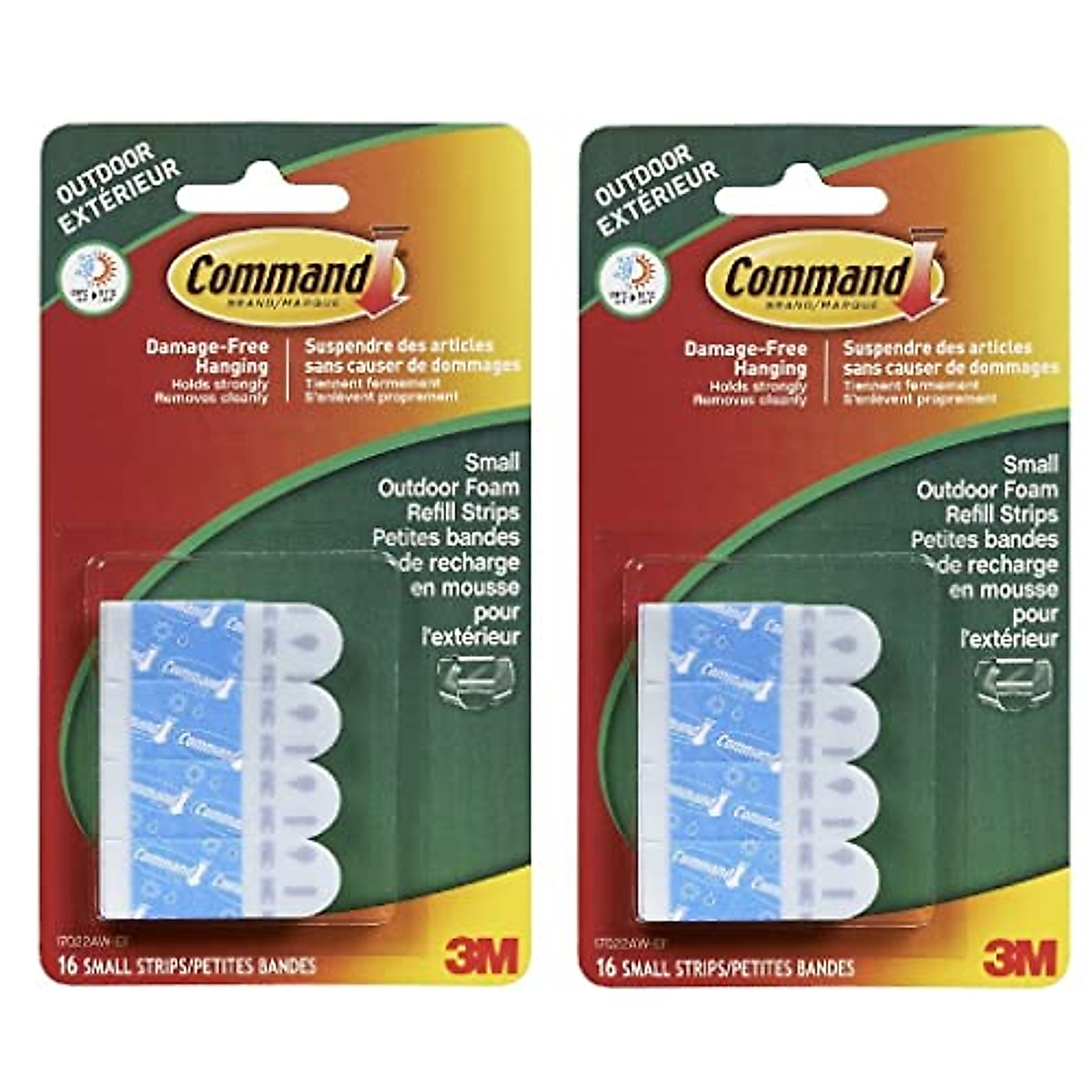 Command Outdoor Foam Hanging Strip Refills, Small, 16-Strips (17022AW-ES),2 PACKs