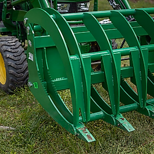 Titan Attachments 72" HD Root Grapple Rake Attachment Fits John Deere Hook and Pin Connection, Recommended for Series 4 Tractors, Twin 3,000 PSI Cylinders, Carry Rocks, Logs, Brush, Debris