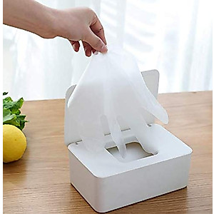 wastreake Wipes Dispenser Holder, Dustproof Tissue Storage Box Case Wet Wipes Dispenser Holder with Lid for Home Office Desk (White)