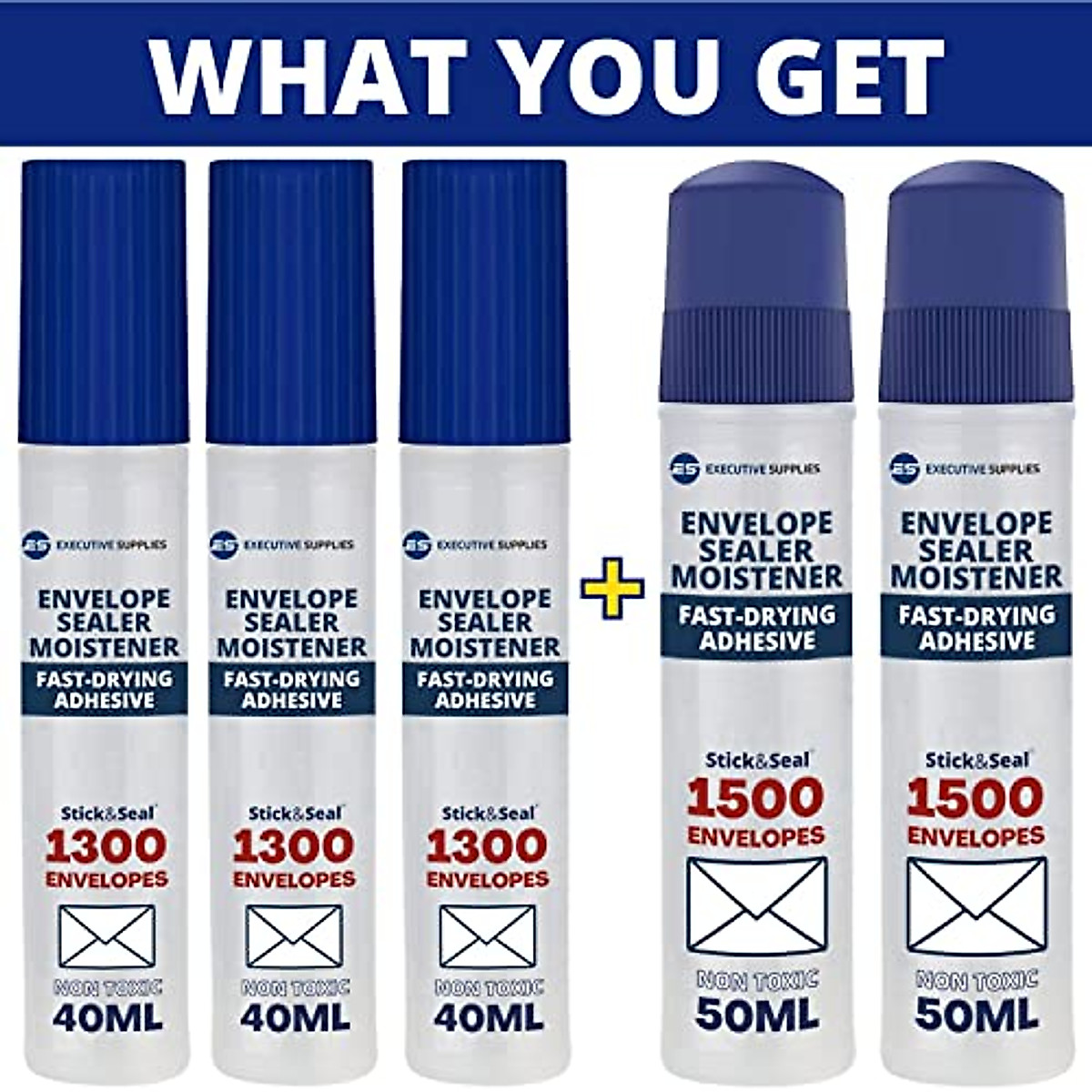 Envelope Moistener Sealer with Adhesive,dab n Seal, Stamp and Letter Glue licker, Fast Drying, Non Toxic,Ideal for envelopes,Stamps,Letters. Seals Upto 6900 Units, 5 Pack, by Executive Supplies