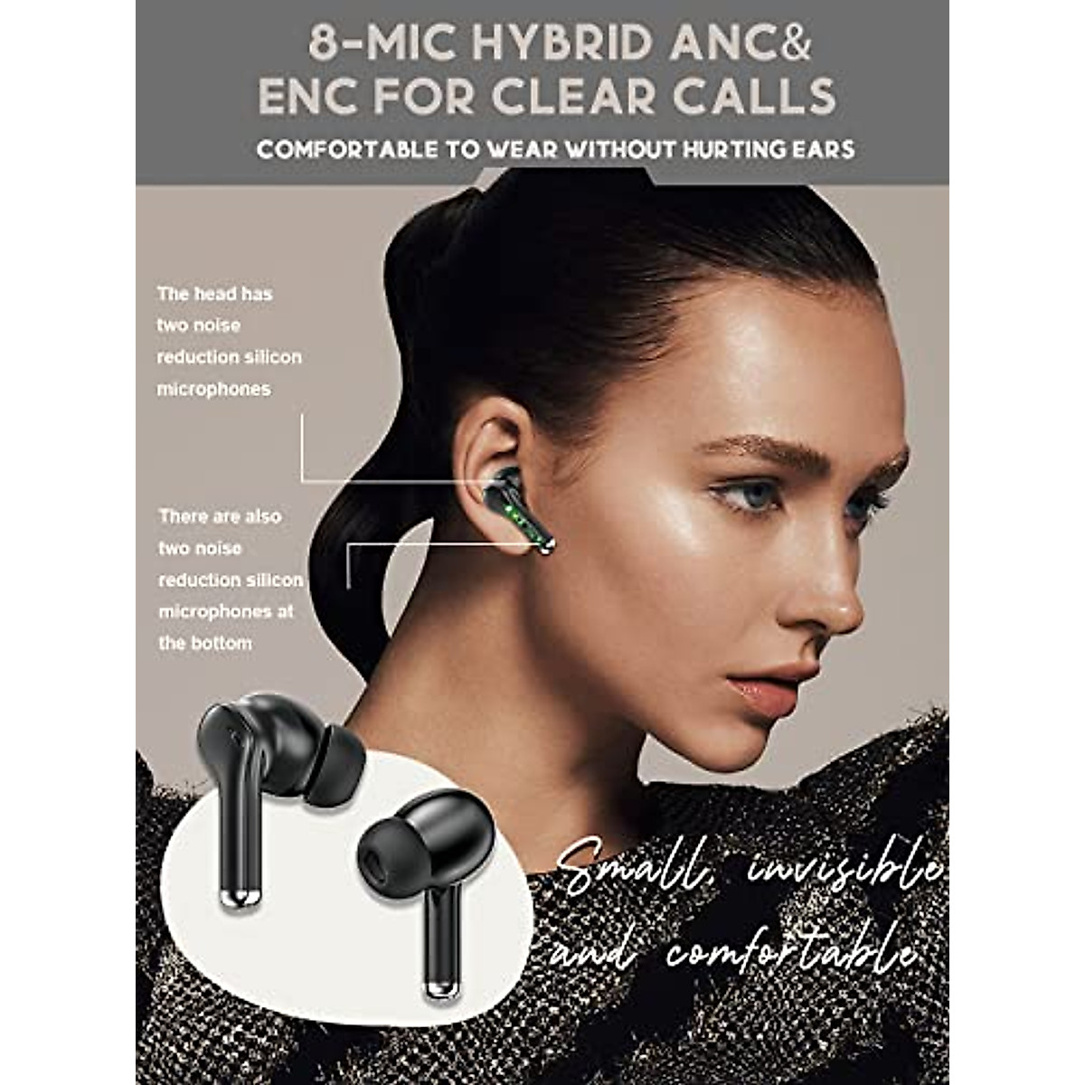 Wireless Earbuds, ANC+ENC Bluetooth 5.3 Headphones LED Power Display Earphones Wireless Charging Case 30Hrs Playback IPX6 Waterproof in-Ear Headsets with Mic for TV Smart Phone Computer Laptop Sports