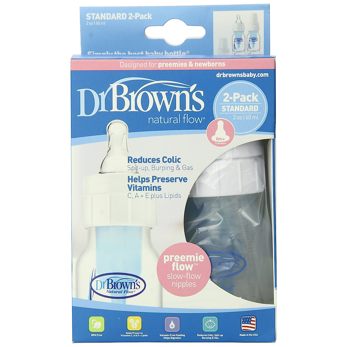 Dr. Brown's Original Bottle, Preemie, 2 Ounce, 2-Pack