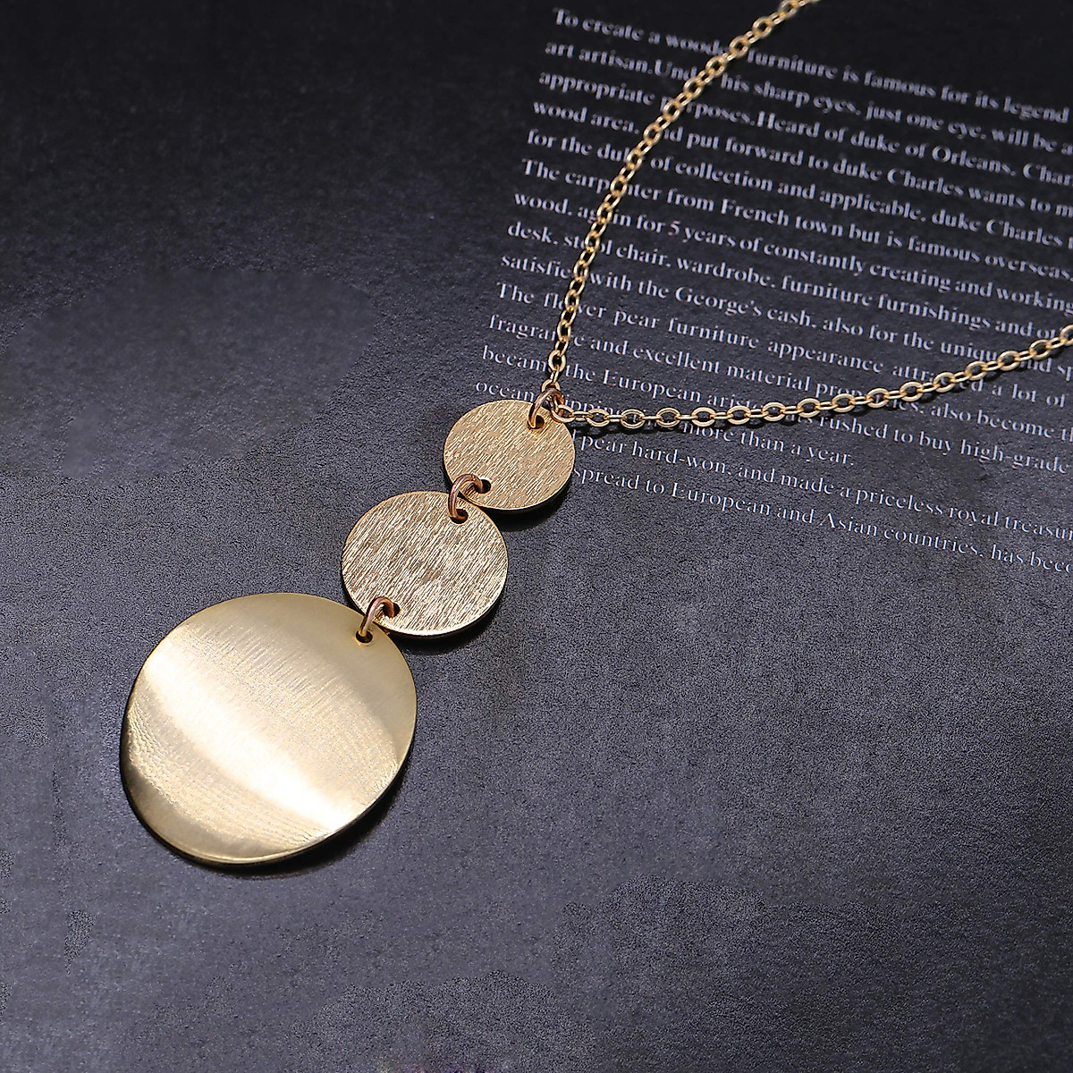 PERNNLA PEARL Long Disc Pendant Necklace Adjustable 18K Gold Plated Sweater Chain Necklace Handmade Multi-Layer Pendant Y-style Jewelry for Women