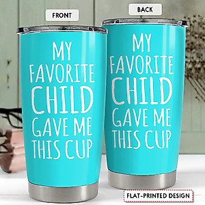SANDJEST Mom Tumbler Gift for Mom from Son, Daughter - My Favorite Child Gave Me This Cup 20oz Insulated Travel Mug - Awesome Mother's Day, Birthday, Christmas Tumblers Gifts Idea for Moms