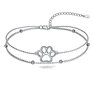 ONEFINITY Paw Print Bracelet 925 Sterling Silver Pet Dog Cat Paw Layered Bracelet Pet Jewelry Gifts for Women