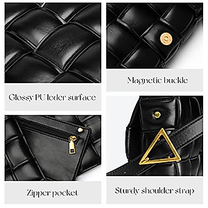 ZooLLyn Woven Padded Cassette Crossbody Trend Shoulder Bag for Women Clutch Bag Square Purse Hand Bag Black