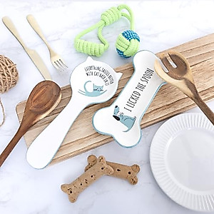 Pavilion - I Licked The Spoon - 8.5" Housewarming Decorative Bone Shaped Spoon Rest Holder Pet K-9 Puppy Dog Rescue Adoption Animal Pet Parents Mom Dad Present