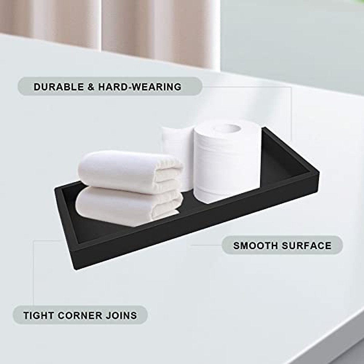 2Pcs Bathroom Tray, Modern Bathtub Vanity Tray Toilet Tank Topper Paper Storage Decorative Organizer Box Silicone Kitchen Soap Holder for Counter Decor Dresser Tops (Black, Large)