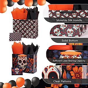 ysmile Halloween Skull Gift Bag with Wrapping Paper for Men Women 12.6" 2 Pack