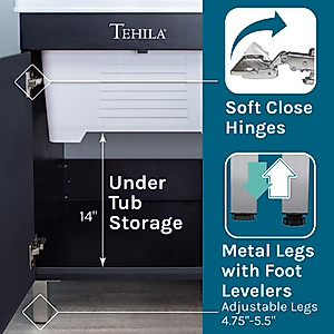 JS Jackson Supplies Black Utility Sink Vanity Cabinet with White Laundry Tub, Black High-Arc Pull-Down Sprayer Faucet for Laundry Room, Mudroom, Basement