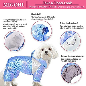 MIGOHI Small Dog Coat, Waterproof Puppy Down Jacket Padded Vest with Hooded for Cold Weather, Reflective Dog Winter Coat Snowproof Dog Jackets with 4 Legs Pet Apparel for Small Medium Dogs, Blue XS