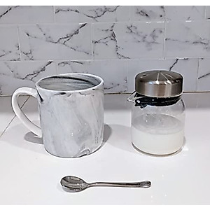 J&M DESIGN Sugar Bowl With Lid And Spoon Creamer & Dispenser Bowls Set For Kitchen Countertop Coffee Bar Accessories Containers Glass Milk Carton 7oz Holder Sugar Container Jar Stainless Steel Lid
