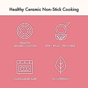 Neoflam Retro 5-Piece Ceramic Nonstick Cookware Set, PFOA Free Pots and Pans with Integrated Steam Vent Lid knob prevents boil over and Heat Resistant Silicone Grips for safer cooking at kitchen, Pink