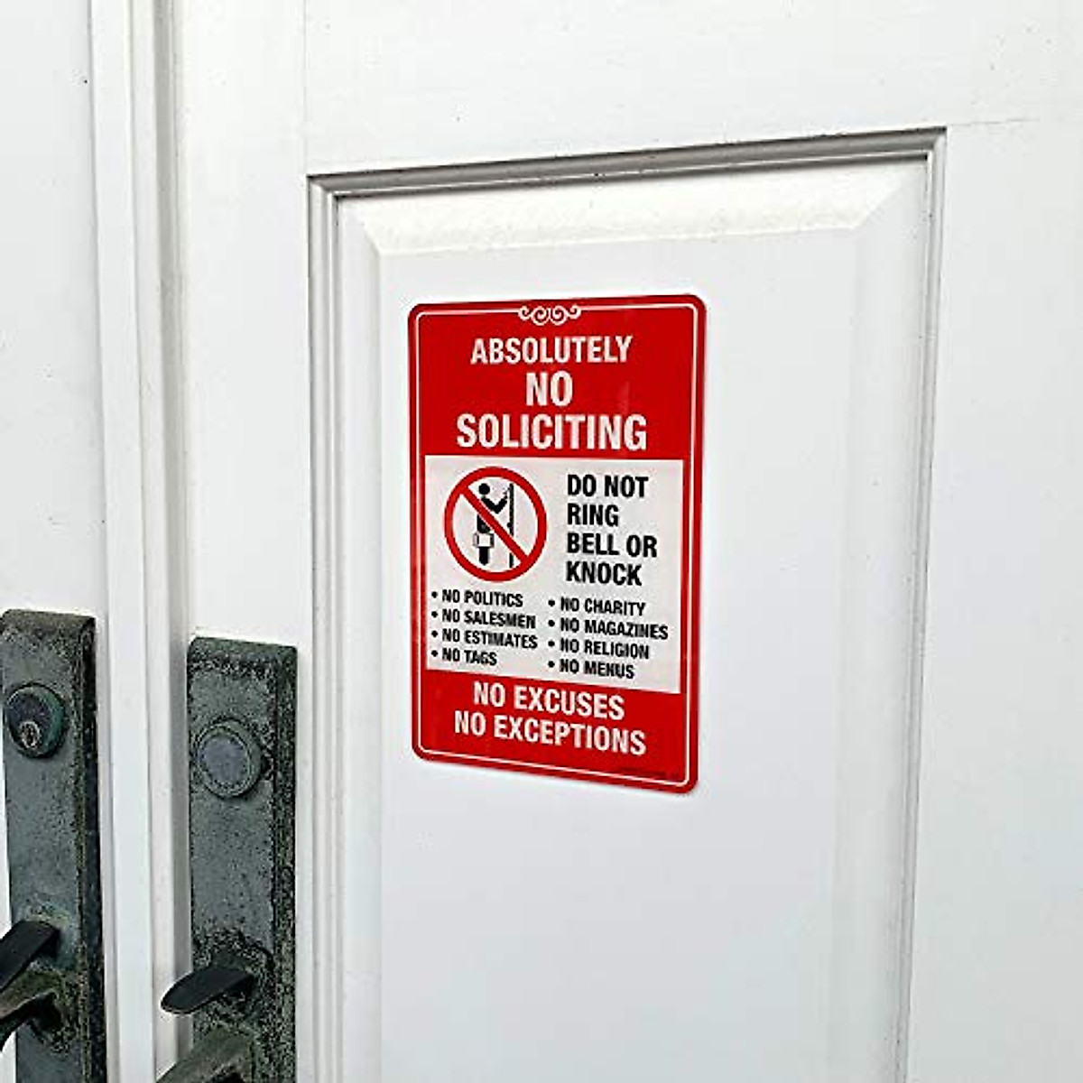 SmartSign “Absolutely No Soliciting, No Excuses, No Exceptions Do Not Ring Bell Or Knock” Sign | 6" x 9" Acrylic for Home/House, Front Door, Business