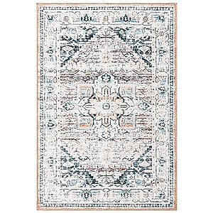 Asrug 4x6 Washable Area Rug, Boho Non-Slip Entryway Rug Doormat Stain Resistant Non-Shedding Distressed Throw Carpet for Bedroom Living Room Kitchen Bathroom, Light Blue
