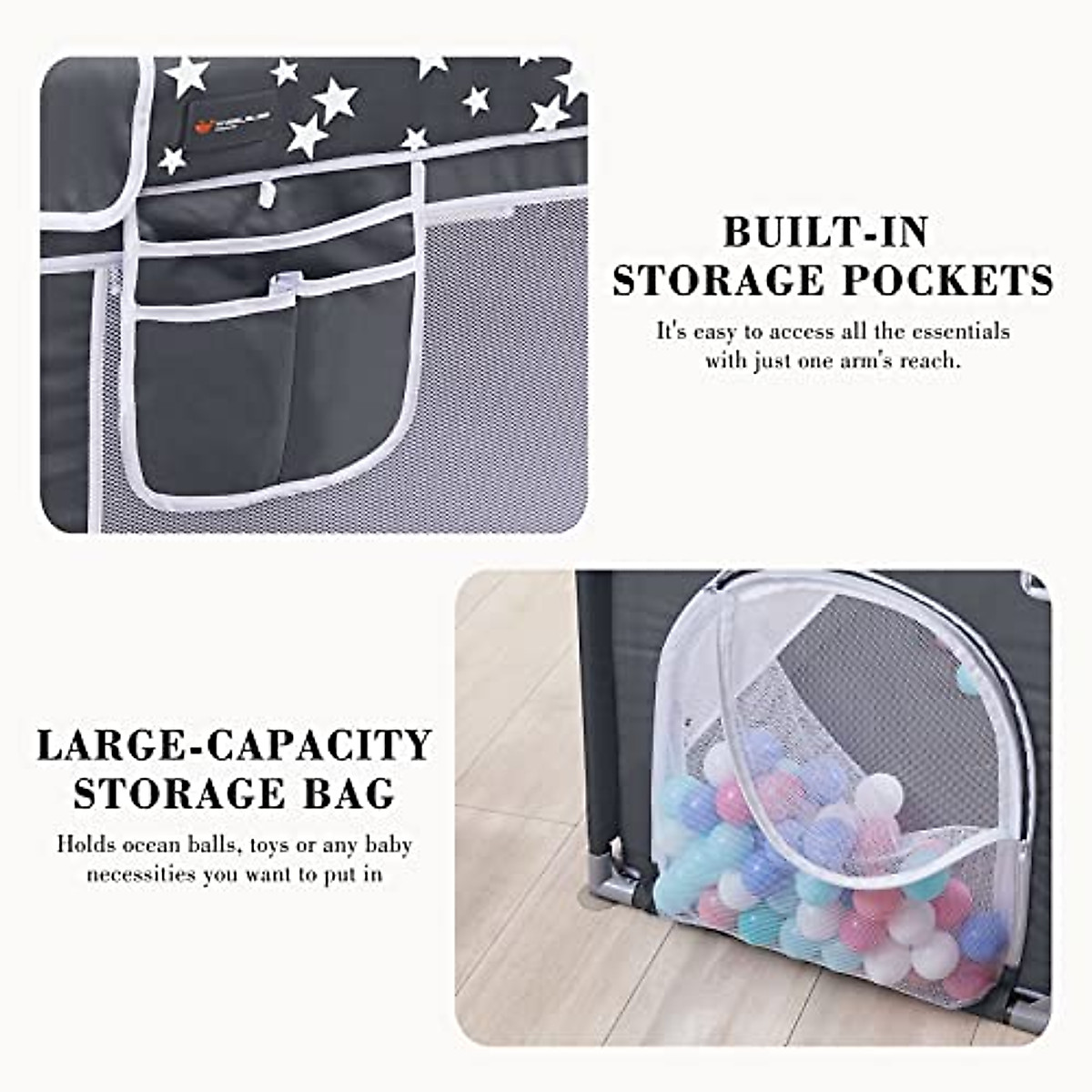 ANGELBLISS Baby Playpen, Large Baby Playard, Play Pens for Babies and Toddlers with Gate, Indoor & Outdoor Play Area for Infants, Kids Safety Play Yard with Star Print (Dark Grey, 50"×50")