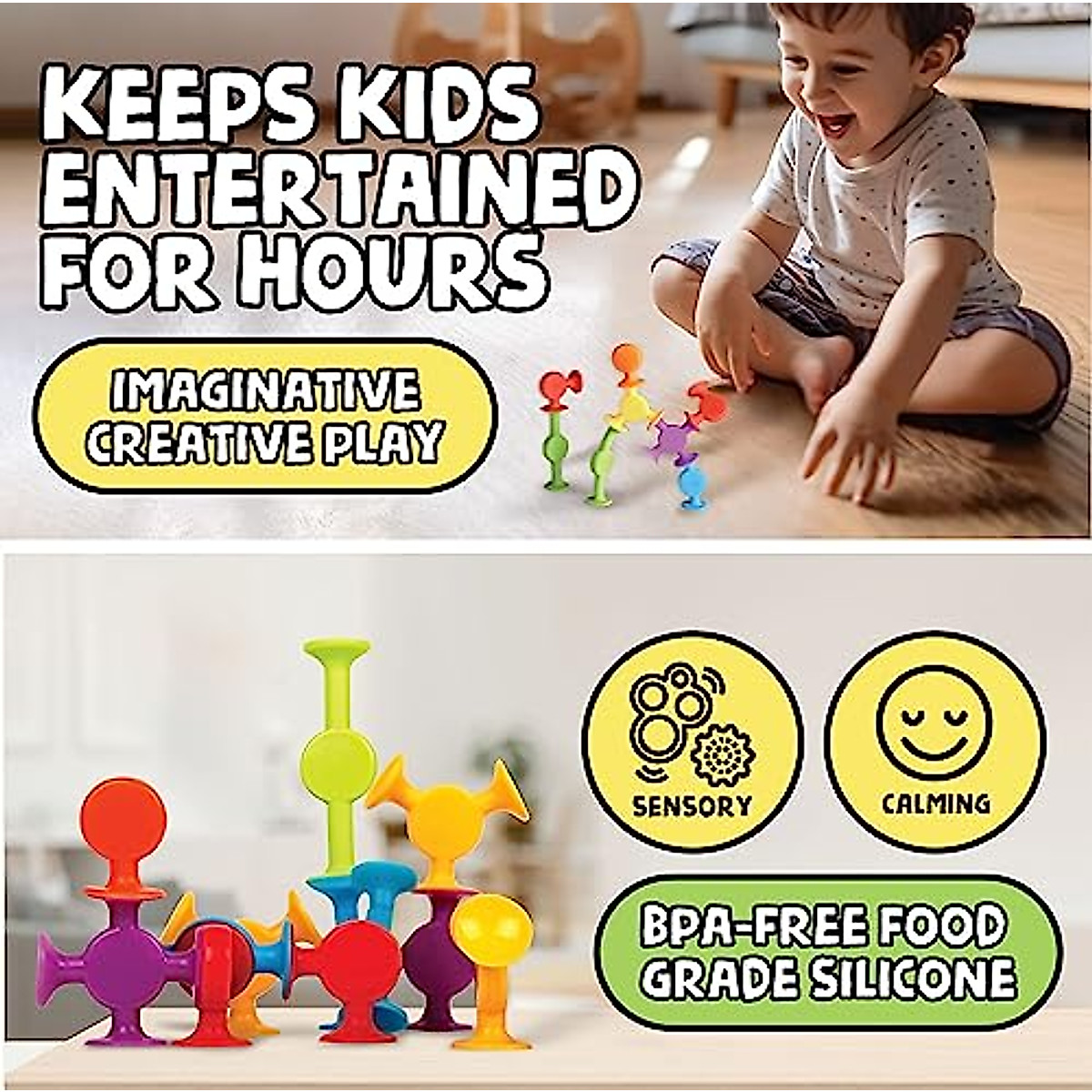 BUNMO Suction Bath Toys 24pcs | Connect, Build, Create | No Mold Bath Toy | Hours of Fun & Creativity | Stimulating & Addictive Sensory Suction Toy | No Hole Bath Toy | Mold Free Bath Toys