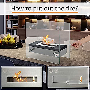 HOMCOM Ethanol Fireplace, 18.5" Tabletop 0.39 Gal Stainless Steel 269 Sq. Ft., Burns up to 3 Hours, Black