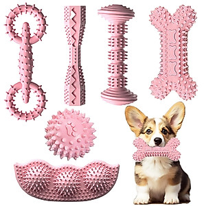 iYoway Puppy Toys, 6 Pack Puppy Chew Toys, Puppy & Small Dog Chew Toys for Teething, Soft Durable Interactive Puppy Teething Toys Set (Pink)