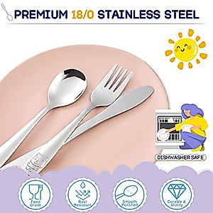 VITEVER 12-Piece Toddler Utensils, Stainless Steel Kids Silverware Set, Children Safe Forks, Spoons and Knives - Mirror Polished, Dishwasher Safe