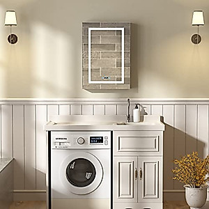 Medicine Cabinet with Lights and Mirror, LED Medicine Cabinet for Bathroom, with Defogger, Dimmer, Clock and Temper Display, Memory Function, 20''X28'', Surface Mounted, Stainless Steel, Left Hinges