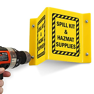 SmartSign - S-8988-AV-06 "Spill Kit & Hazmat Supplies" Projecting Sign | 5" x 6" Acrylic Black on Yellow