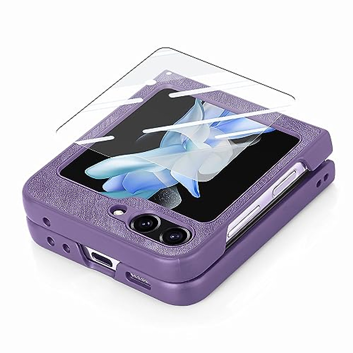 phone protective flip case Ultra Slim Case Compatible with Samsung Galaxy Z Flip 5 Case Built in Front Screen Protector, PU Leather Back Case Thin Case Minimalist Design Shockproof Full Body Protectiv