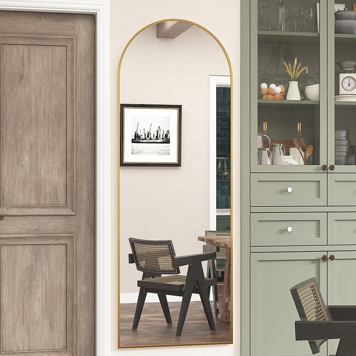 Elemango 64"x21" Arched Floor Mirror Full Length Mirror, Full Body Wall Mirror with Aluminum Frame, Arched-Top Full Mirror Standing Hanging or Leaning, Dressing Mirror for Bedroom Living Room, Gold