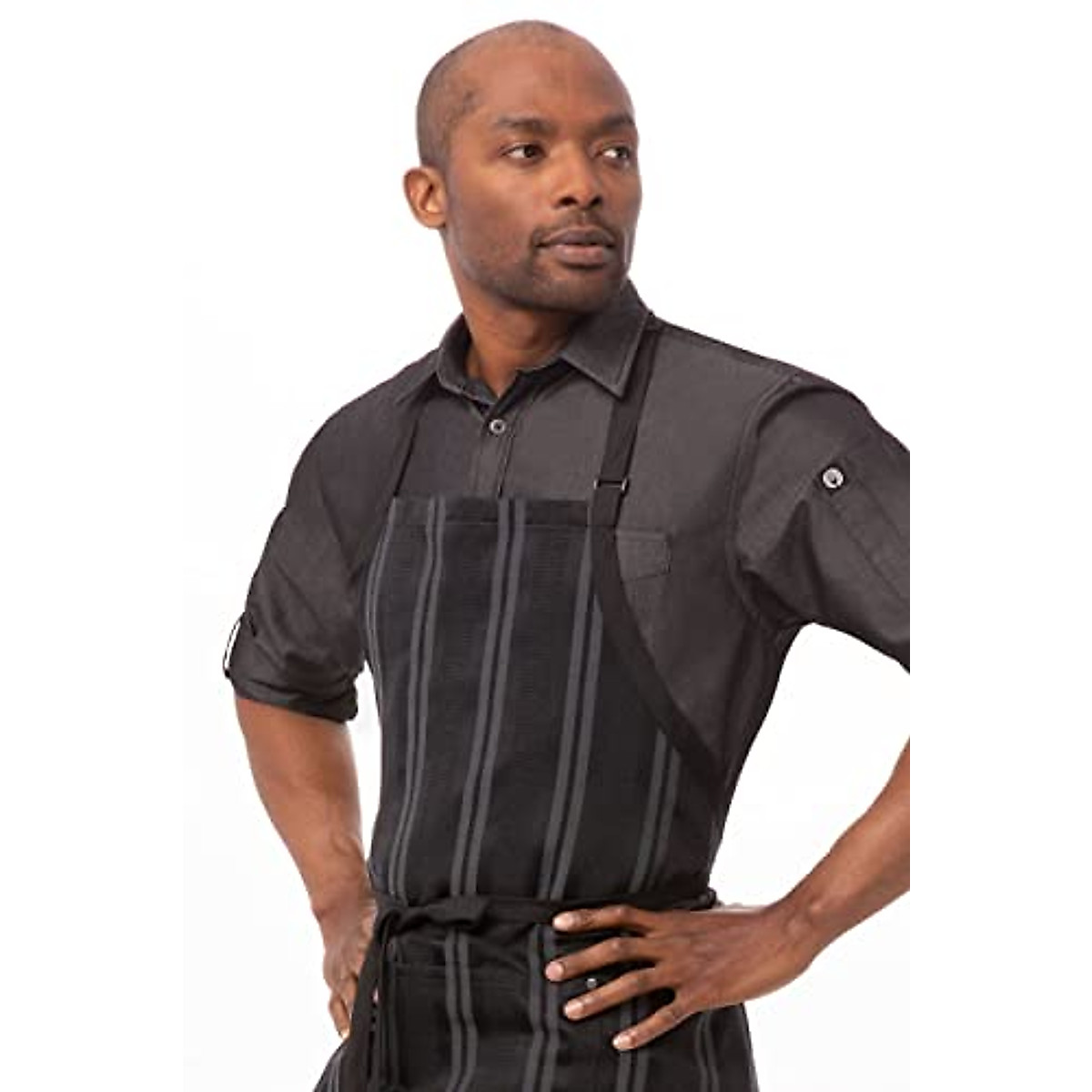 Chef Works Unisex Presidio Bib Apron, Black Gray, One Size