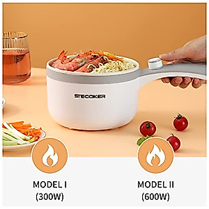 STECOKER Electric Hot Pot with Steamer (1.5LS), 1.5L Instant Pot, Ramen Cooker,110V 600W White