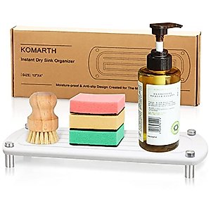 KOMARTH Instant Dry Sink Organizer-Sink Caddy, Diatomaceous Pedestal, Dries Instantly and Prevents Moisture Buildup, Good Choice for Kitchen Soap Tray, Sponge holder and Nice Vanity Trays for Bathroom