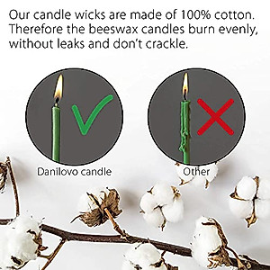 Danilovo Pure Beeswax Candles - No-Drip, Smoke-Less, Tall, Thin Taper Candles – Decorative Candles for Church Prayer, Decor or Birthday Candles – Honey Scented Candles – 7.3”x0.24” (Green, 50pcs)