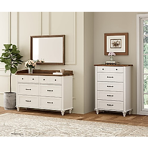 WAMPAT Dresser for Bedroom Set of 2, 1 Dresser for Kids Bedroom with 6 Drawers, 1 Baby Dressers with 5 Wide Chest of Drawers, Modern Wooden Closet Storage Organizer for Living Room, Nursery, Hallway