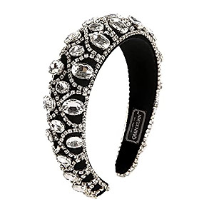 QIANXUAN Crystal Rhinestone Headbands For Women White Pearl Headbands For Girls Padded Headband Black Velvet Jewelry Chain Hairband Handmade Pearly Flower Retro Filling Diamond Hair Accessories