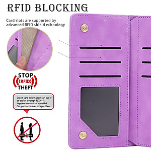 RANYOK Wallet Case for iPhone 14 Pro Max (6.7 inch) with Card Holder, Premium PU Leather with RFID Blocking Zipper Flip Folio Wallet Wrist Strap Magnetic Clasp Kickstand Protective Case-Purple