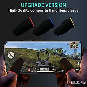 30 Pack Mobile Phone Gaming Finger Sleeves, Nuozme Finger Sleeves Fit All Touchscreen Devices, 0.15mm Nanofibers, Smooth Feel, Anti-Sweat, Extremely Thin, Zero-Seam Design,Red, Yellow and Blue Edge