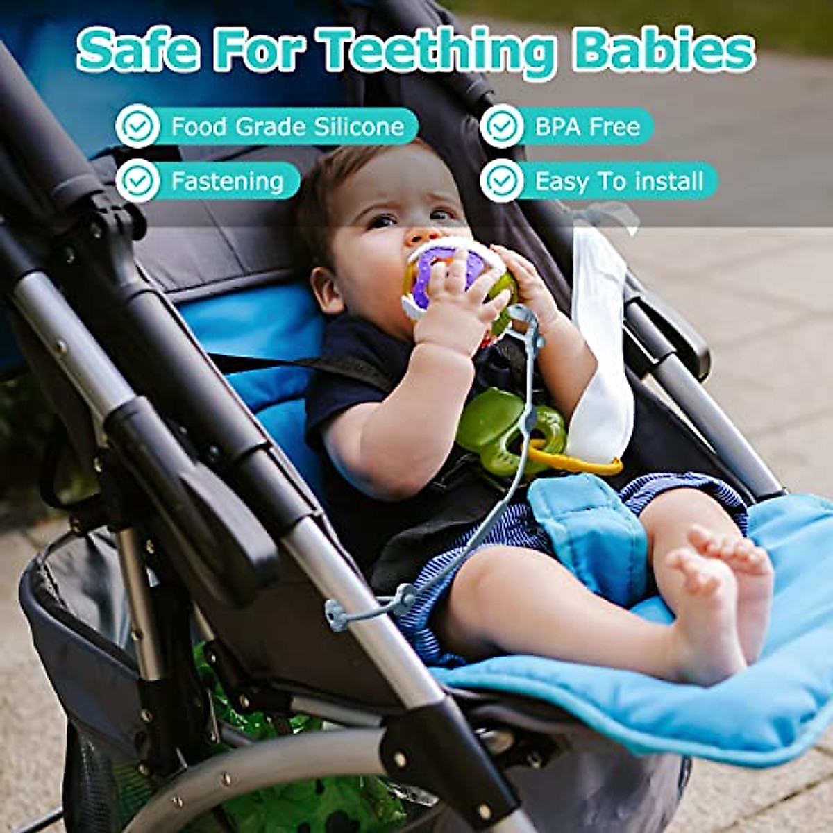 4 Pack Pacifier Clip, Toy Safety Straps, Conch Design Silicone Adjustable Baby Pacifier Teether Straps, 4pcs Toddler Toy Bottle Harness Straps for Strollers, High Chair, Cribs, Bags, BPA Free