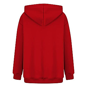 CUCUHAM Womens Hoodies, Winter Clothes for Women, Purple Shirt for Women, Green And Red Striped Sweater, Plus Size Hoodies, Black And White Hoodie, Basic Hoodies, Sweatshirt Jacket(X-Large,Dc-Red)