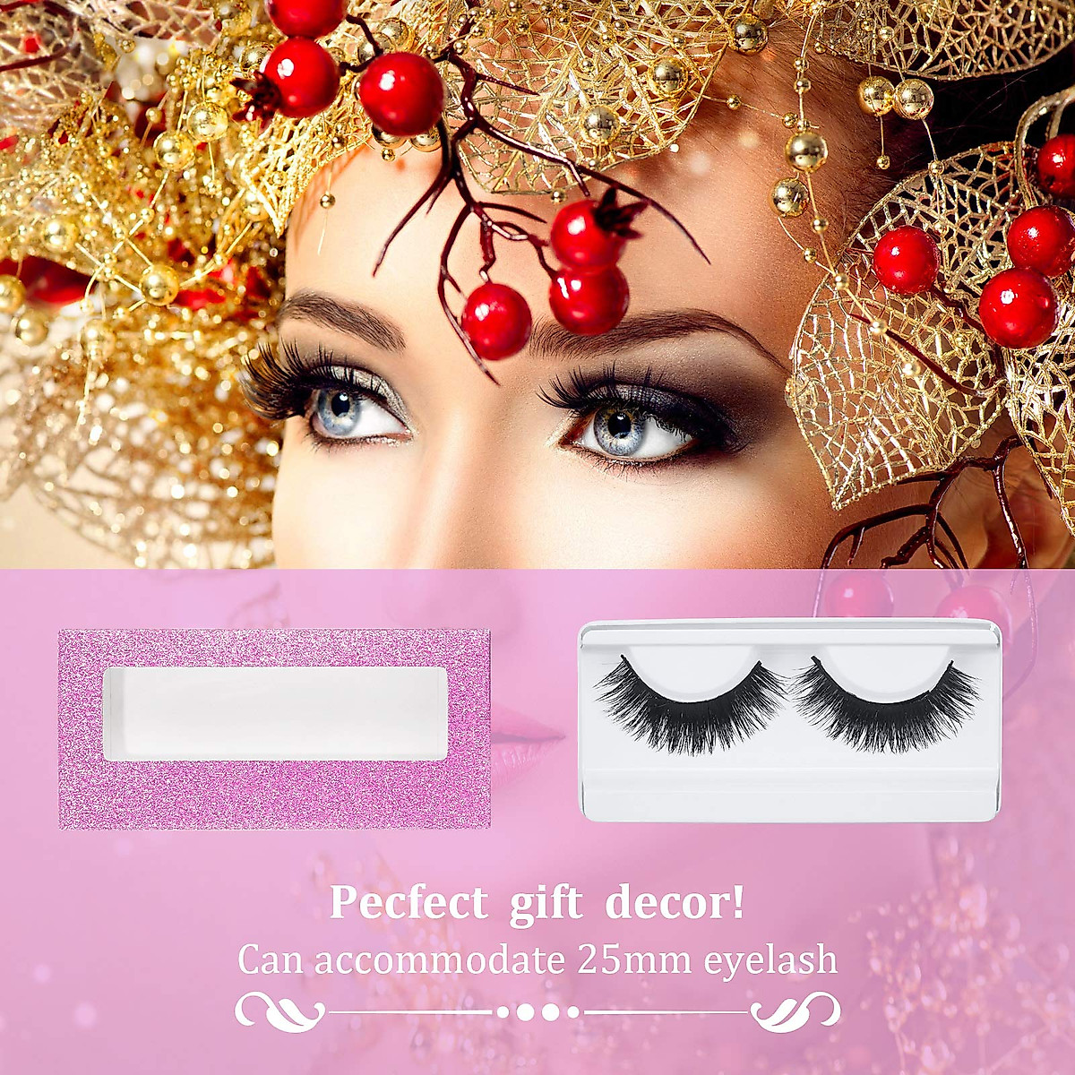 100-Piece Eyelash Case Set, 50 Glitter Paper Lash Boxes, Pink Storage Tray