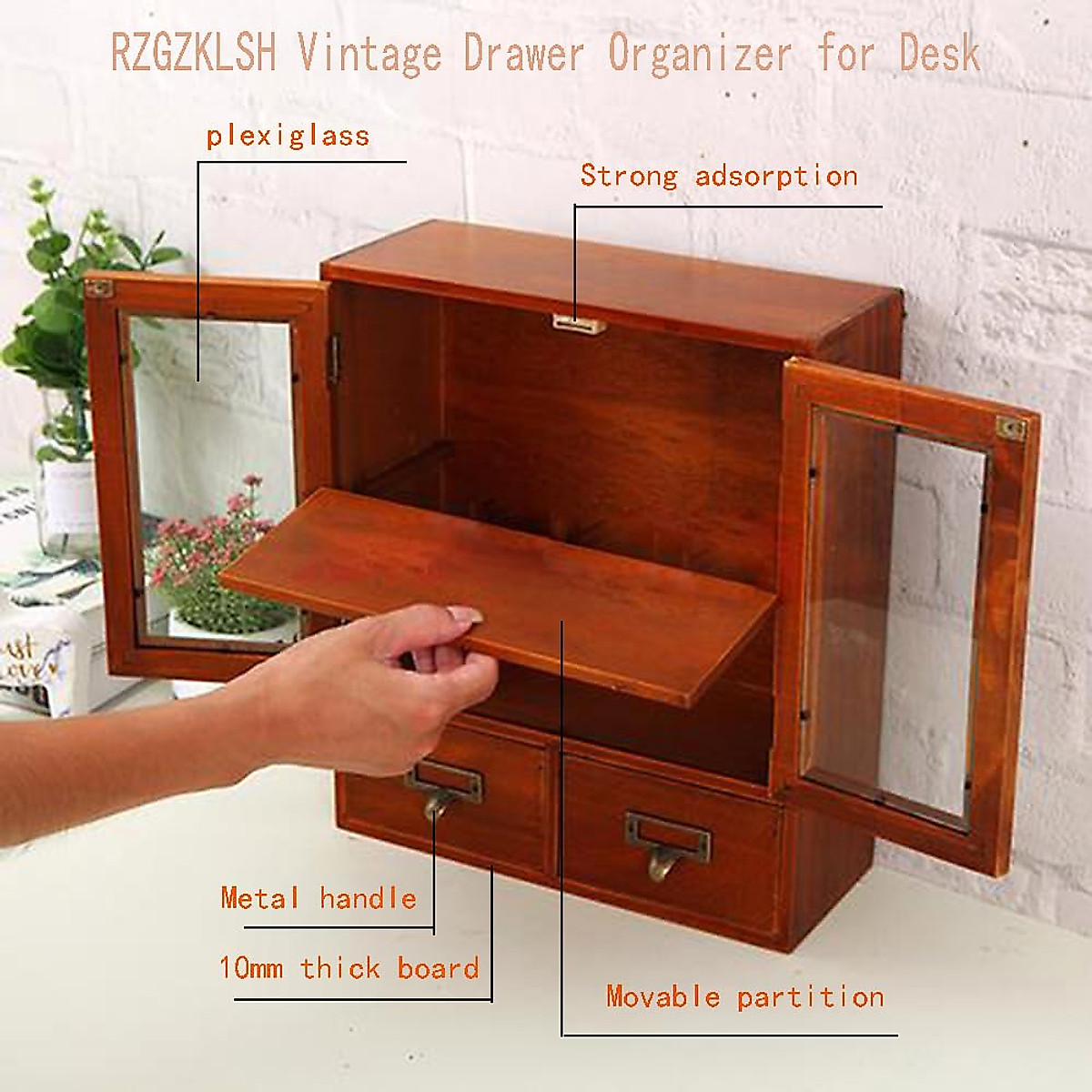 RZGZKLSH Rustic Vintage Mini Wood Counter Top Cabinet, Wall Mount Pine Display Case, Medicine Cabinet, Cabinet That Sits on Countertop-Floating Shelf Cabinet Organization12 x4.7"x14"(Brown)