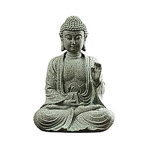 YUEFUDU Meditating Sandstone Buddha Fish Tank Decoration Fish Tank Accessories Tank Home Garden Decoration, Simulation Crafts Fish Tank Accessories(Fearless)