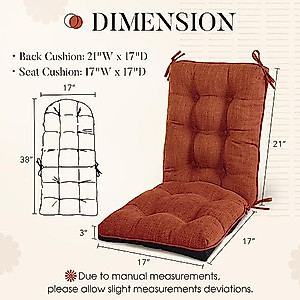 Basic Beyond Rocking Chair Cushions Set of 2, Porch Rocker Cushions for Wooden Rocking Chairs Outdoor with Thick Padding, Back Cushion with Ties, Tufted Seat Cushion with Non-Slip Backing(Rust)