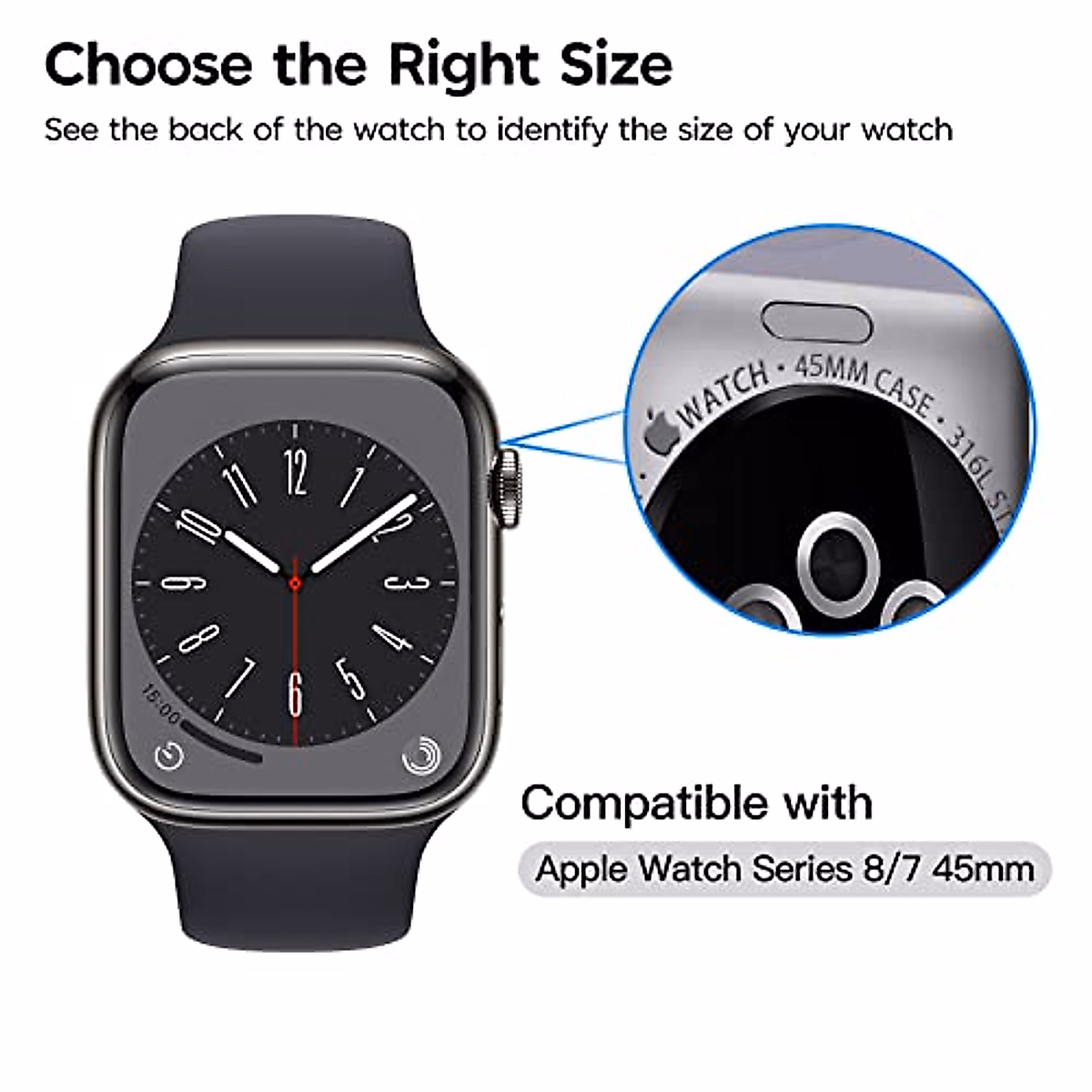 Mowei 3-Pack for Apple Watch Series 8/7 Screen Protector 45mm, 9H Tempered Glass 3D Full Coverage Bubble Free Waterproof Infinite HD Shield for Apple Watch 7/8 45mm (2022)