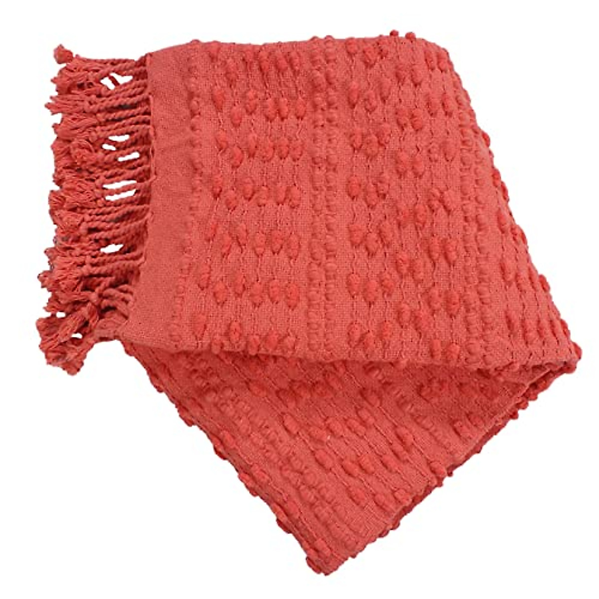 ACCENTHOME Cotton Throw Blanket with Tufted Decorative Design | 50''X60'' Cozy Chenille Knit Lightweight Boho Chic Blankets | Coral Soft Fringe Tassel Blankets for Couch, Bedroom, Living Room Sofa