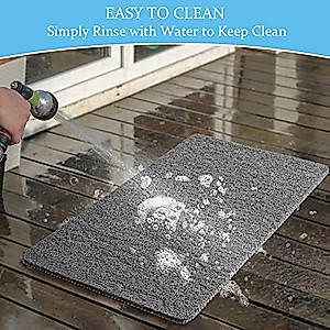 LOCHAS Shower Mat Non Slip Bathtub Mats 24 x 16 Inch, Soft Loofah Bath Mat for Bathroom, Bath Tub, Shower Floor, Dry Fast, Grey